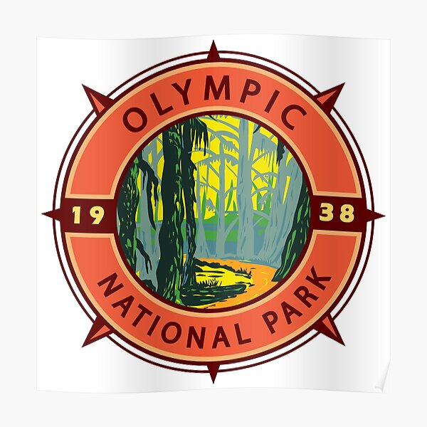 "Olympic National Park Hoh Rainforest Retro Compass Emblem" Poster for ...