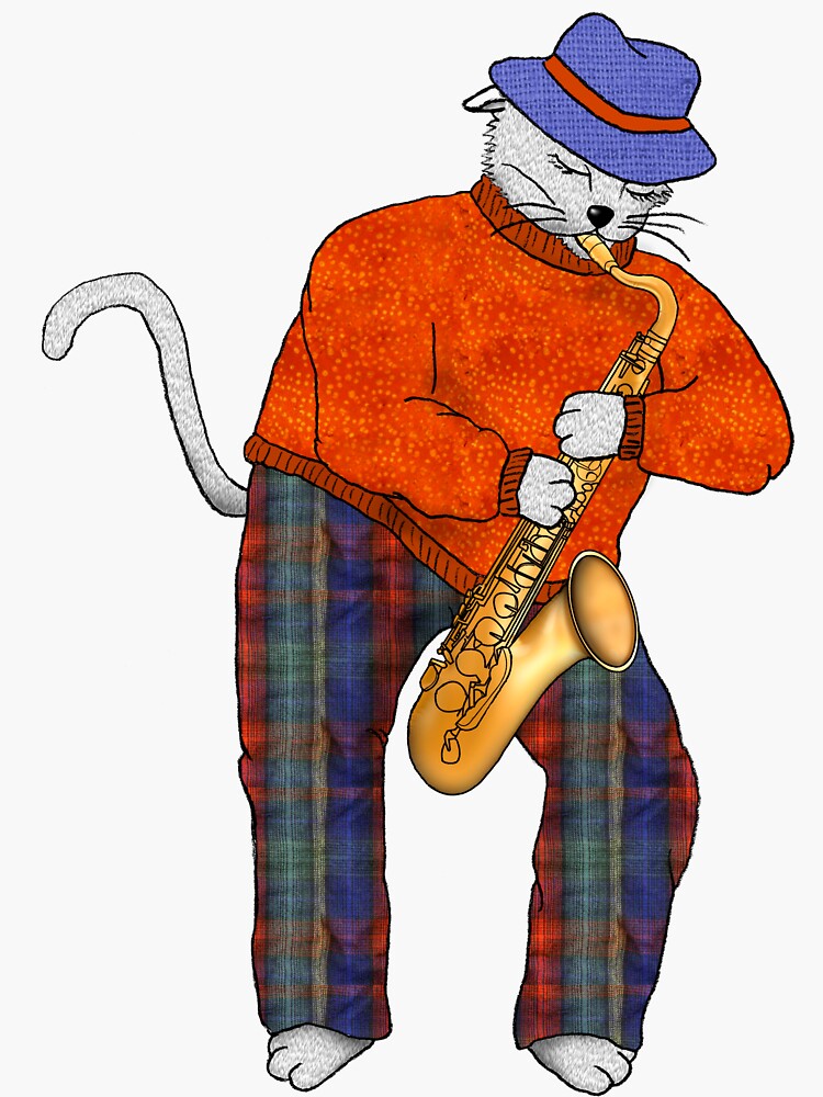 "Jazz Cat on the Sax" Sticker by Colorwash | Redbubble