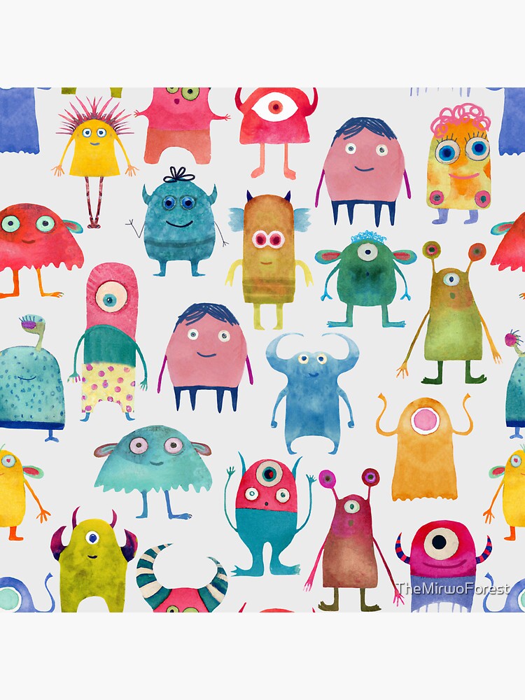 "Friendly Monsters - Monsters in White" Sticker for Sale by ...
