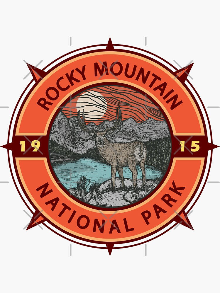 "Rocky Mountain National Park Elk Retro Compass Emblem" Sticker for ...