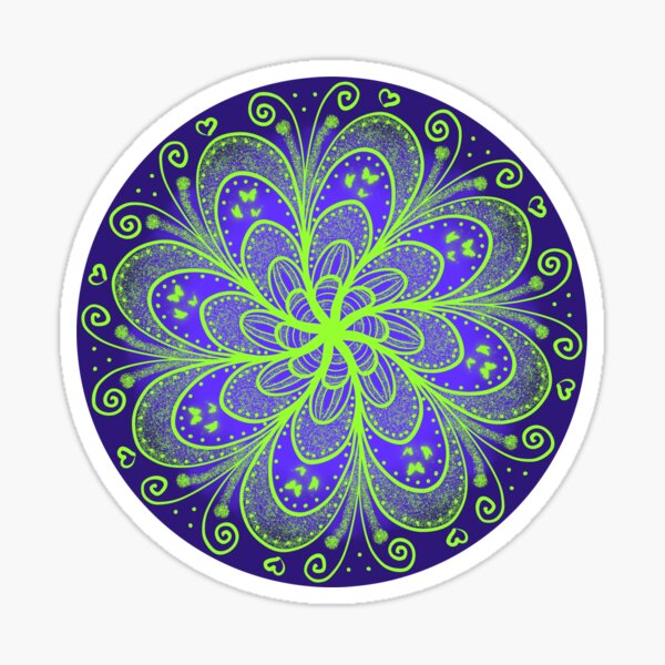 "Mandala blue neon green" Sticker by magicmandy | Redbubble