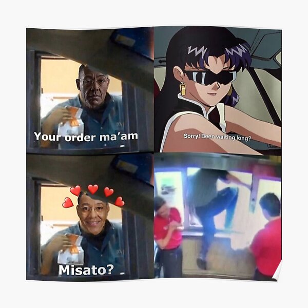 "Misato and Gus Fring Drive Thru" Poster for Sale by Brayden-H | Redbubble