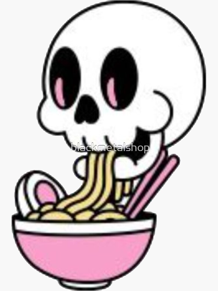 "Cute Cartoon Skeleton Eating Ramen Noodles" Sticker for Sale by ...
