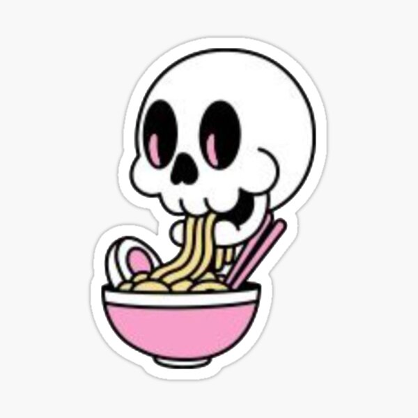 "Cute Cartoon Skeleton Eating Ramen Noodles" Sticker for Sale by ...