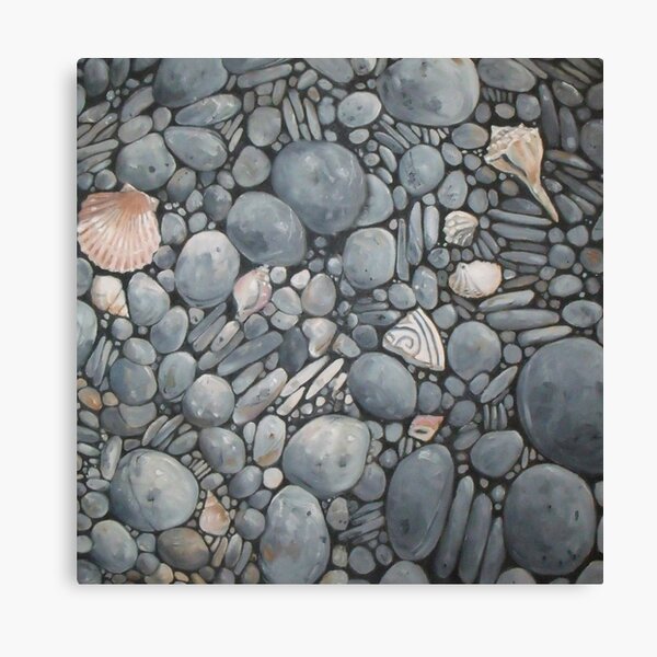 "Pebble Stone Beach Rocks Shells Painting Art" Canvas Print for Sale by ...