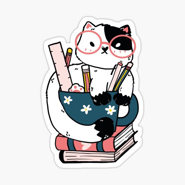 "Cute Nerd Cat with Book" Sticker for Sale by GoKuCreative | Redbubble