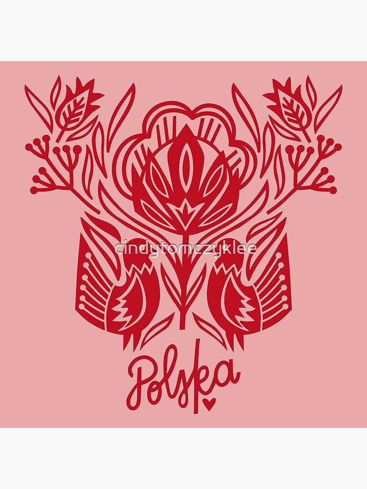 "Polska Folk Bird Red on Pink Polish Wycinanki Inspired Art " Poster ...