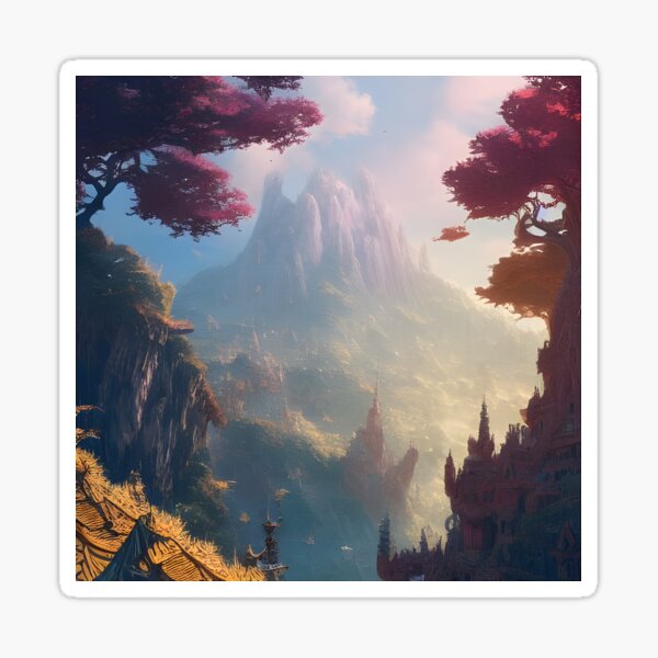 "Fantasy Mountain View" Sticker for Sale by Adjoga | Redbubble
