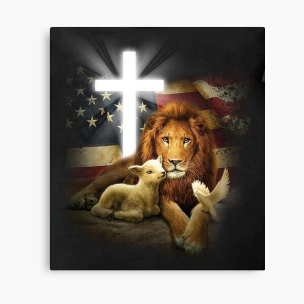 "The Lion Lamb Dove The Cross American Flag" Canvas Print for Sale by ...