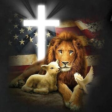 "The Lion Lamb Dove The Cross American Flag" Canvas Print for Sale by ...
