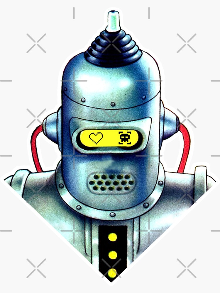 "Retro Robot Head Heart and Skull " Sticker for Sale by QuirkyDesign101 ...
