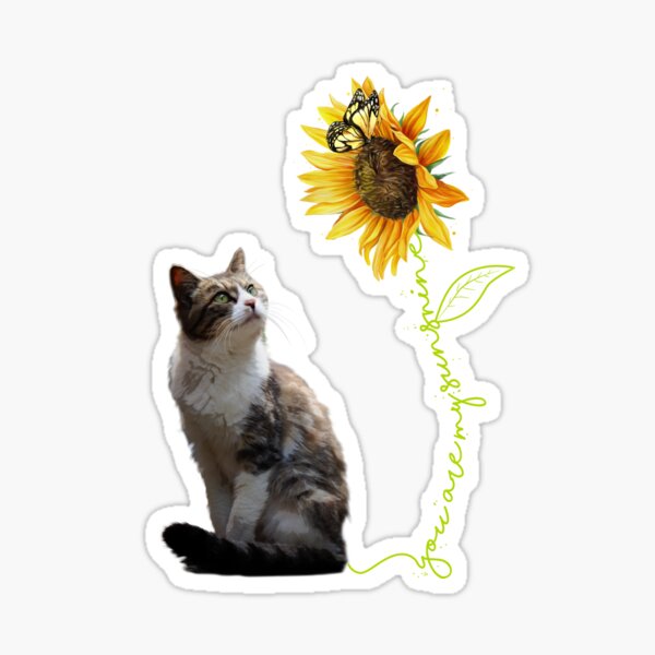 "You're My Sunshine Sunflower Butterfly White B rown Furry Cat" Sticker ...