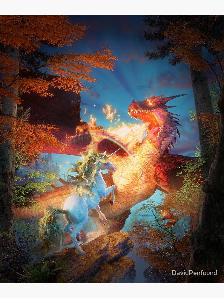 "Dragon and the Unicorn Battle" Sticker for Sale by DavidPenfound ...