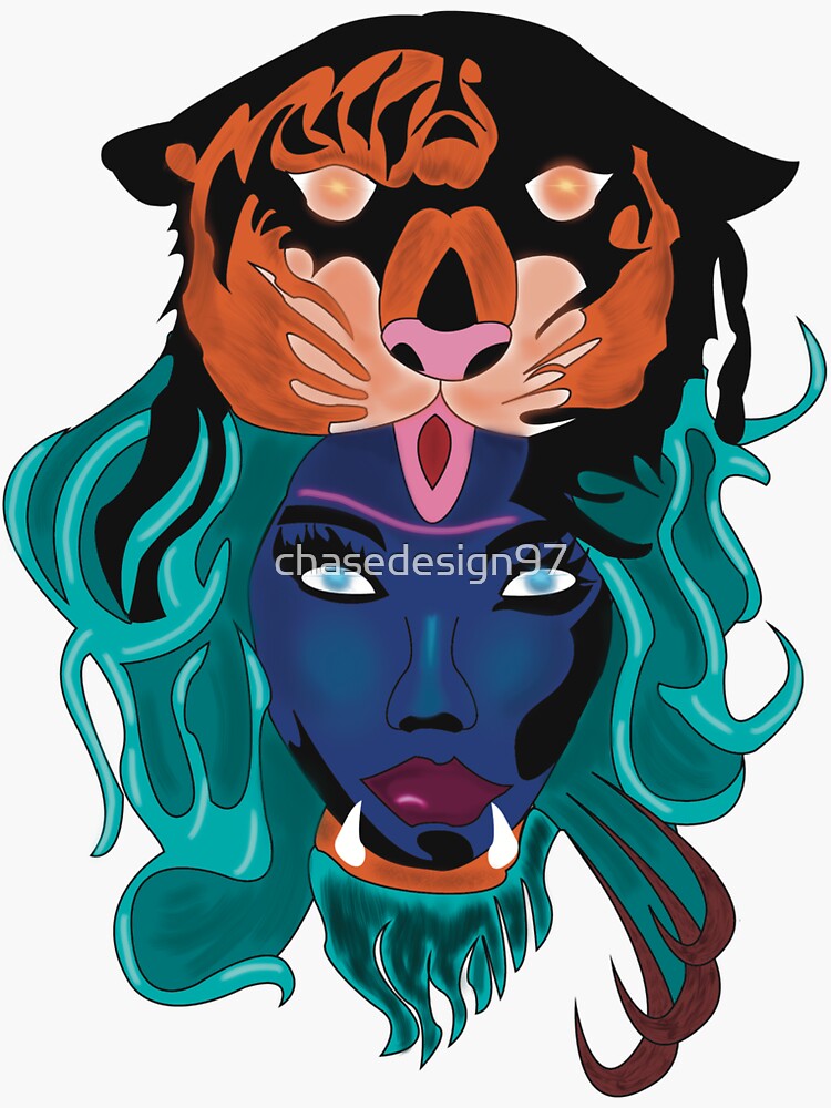 "native American tiger head dress graphic" Sticker for Sale by ...