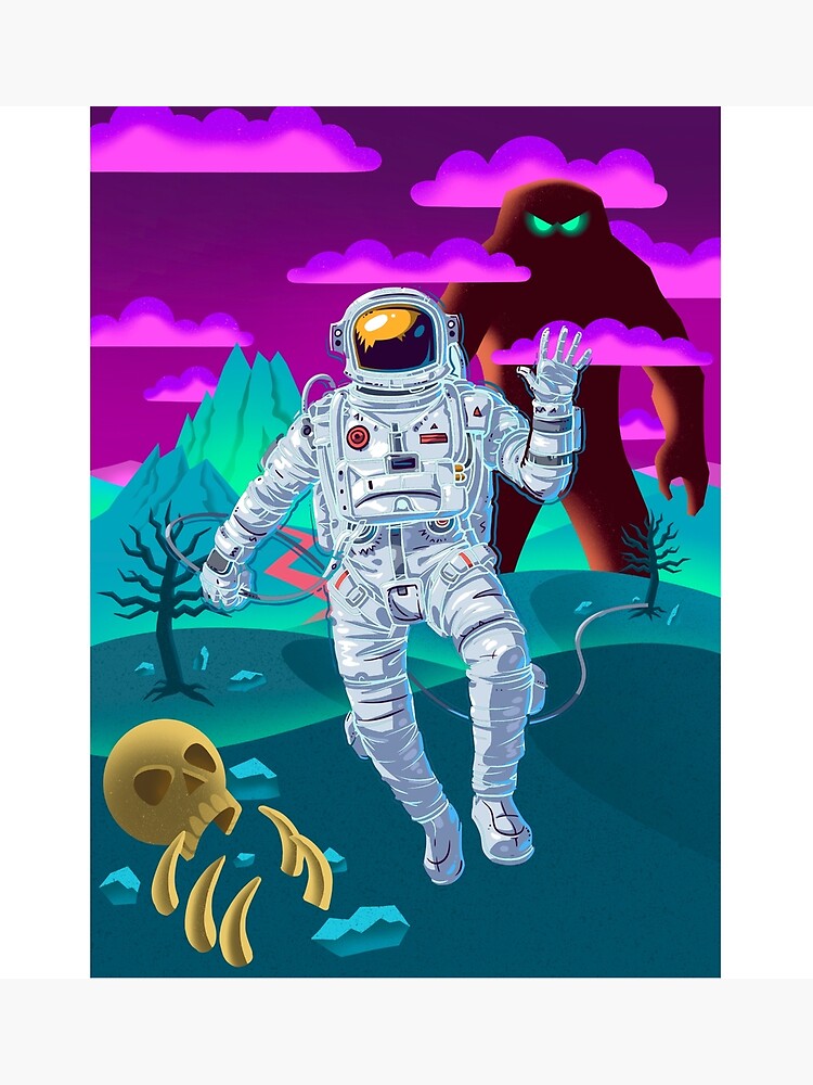"Astronaut in a retro drawing of an imaginary space full of demons" Art ...