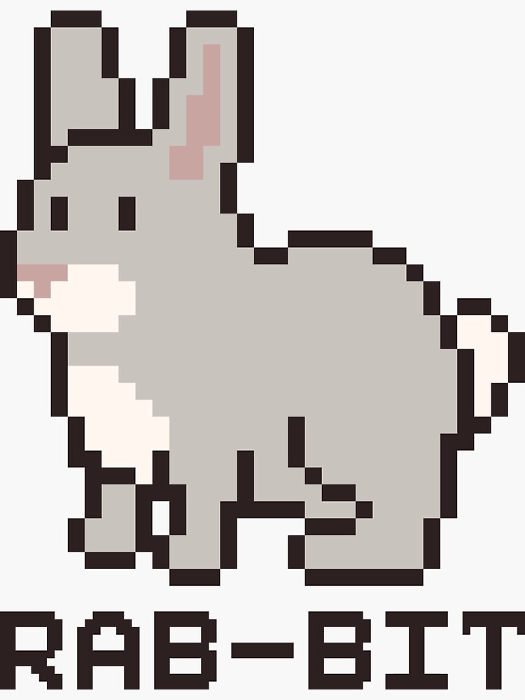 "Rab-Bit 8 Bit Pixel Gray Rabbit" Sticker for Sale by blacklinesart ...