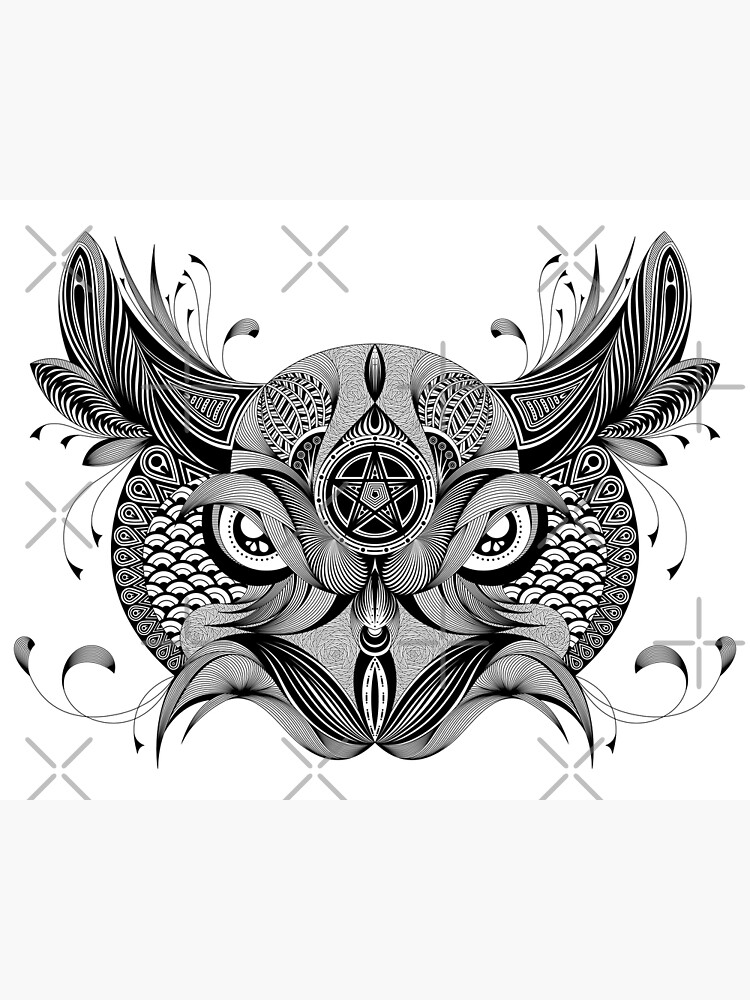 "Black and White Detailed Symmetrical Owl Face" Poster for Sale by ...