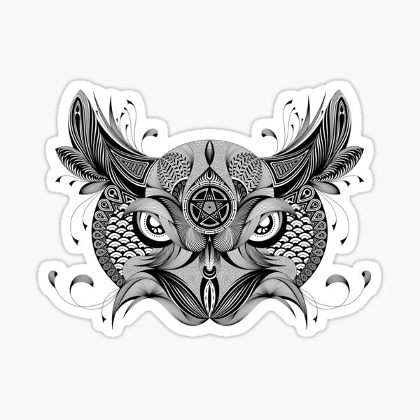 "Black and White Detailed Symmetrical Owl Face" Sticker for Sale by ...