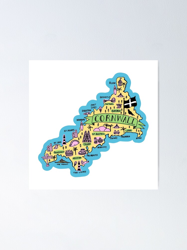 "Cornwall Map" Poster for Sale by Sarah Whittle | Redbubble