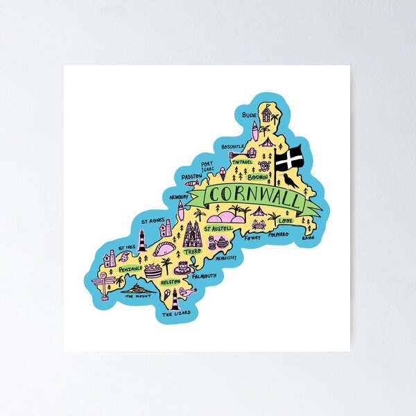 "Cornwall Map" Poster for Sale by Sarah Whittle | Redbubble