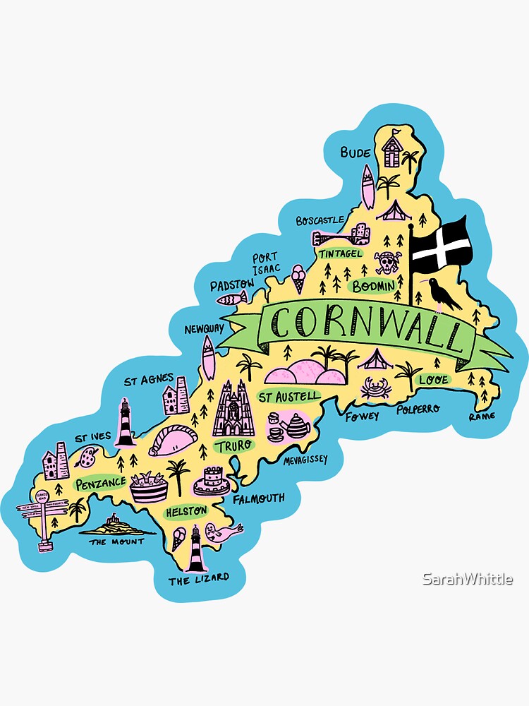 "Cornwall Map" Sticker for Sale by SarahWhittle | Redbubble