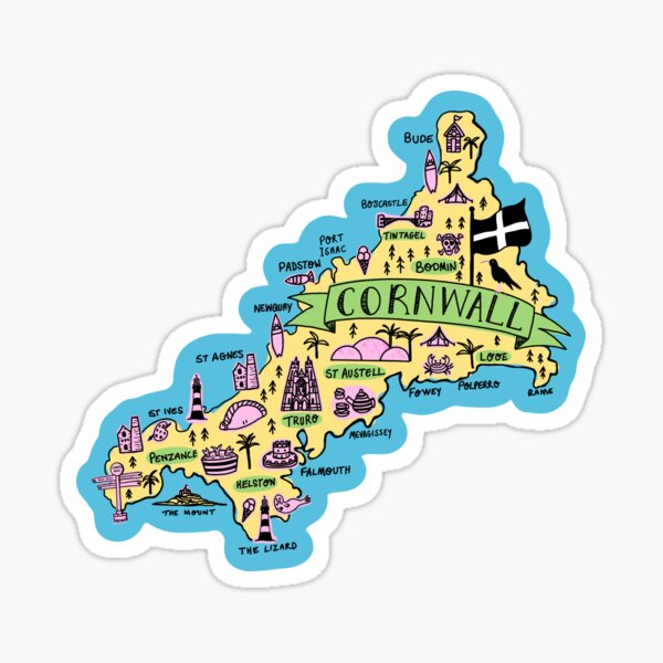 "Cornwall Map" Sticker for Sale by SarahWhittle | Redbubble