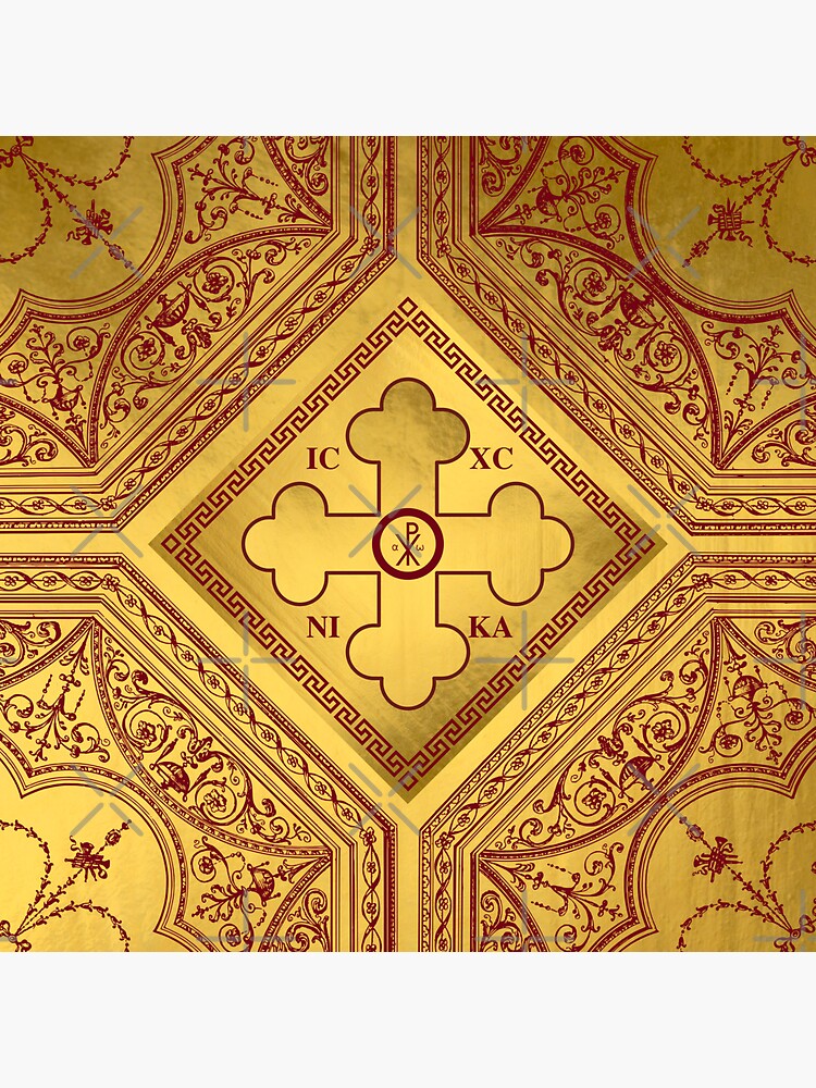 "Greek Orthodox Cross Ornate Gold Maroon Trim ICXC NIKA" Sticker for ...