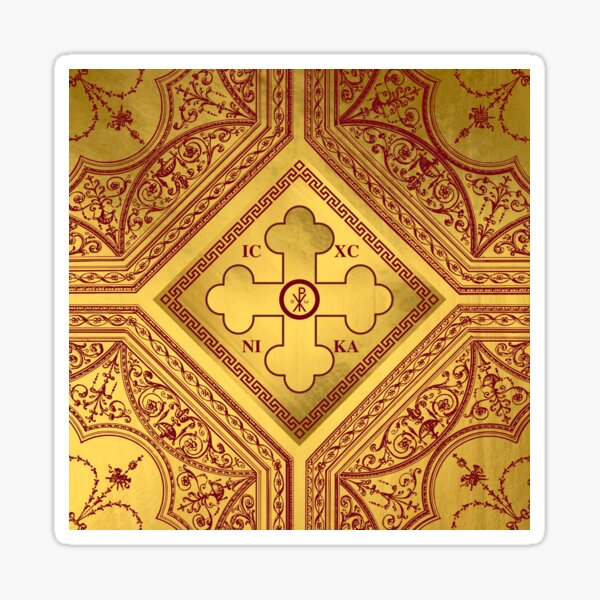 "Greek Orthodox Cross Ornate Gold Maroon Trim ICXC NIKA" Sticker for ...