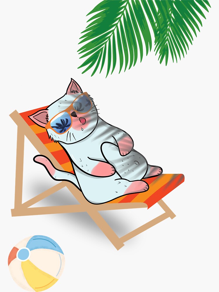 "Fat Siamese cat sunbathing at the beach in summer" Sticker for Sale by ...