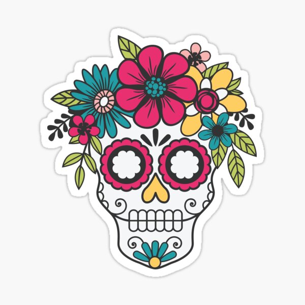 "sugar skull with flowers, colorful skull" Sticker for Sale by ...
