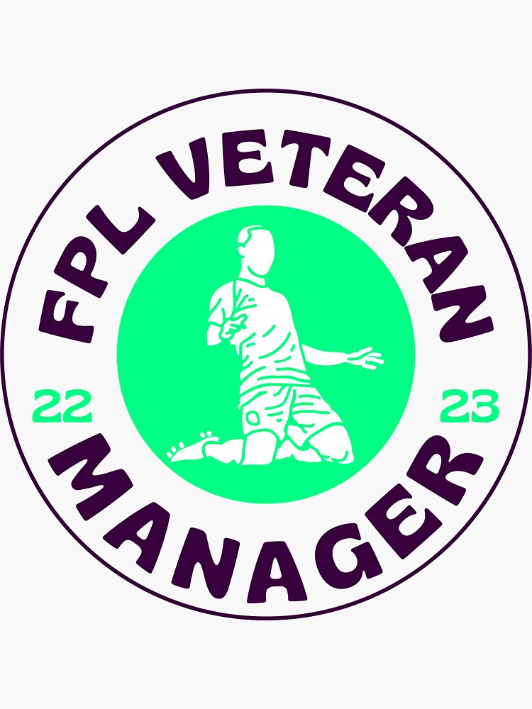 "FPL Veteran Manager 22-23 purple text circular graphic design for fpl ...