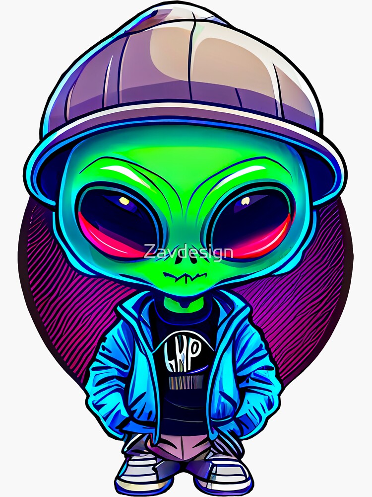 "Small cute green alien." Sticker for Sale by Zavdesign | Redbubble