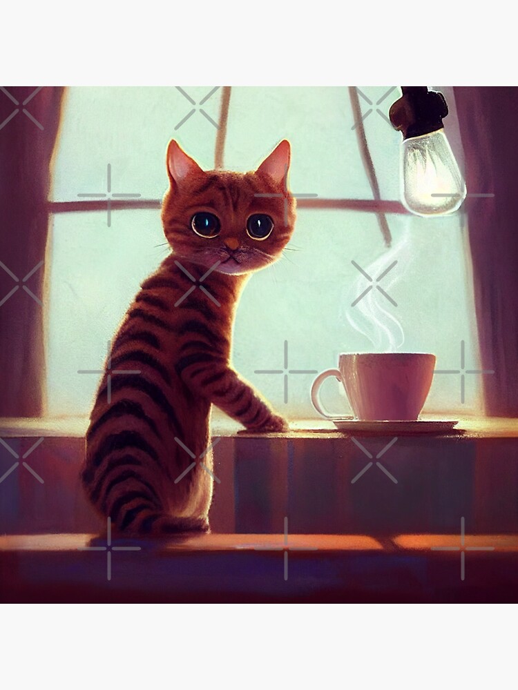 "Image of a cat drinking coffee" Sticker for Sale by MuseAIum | Redbubble