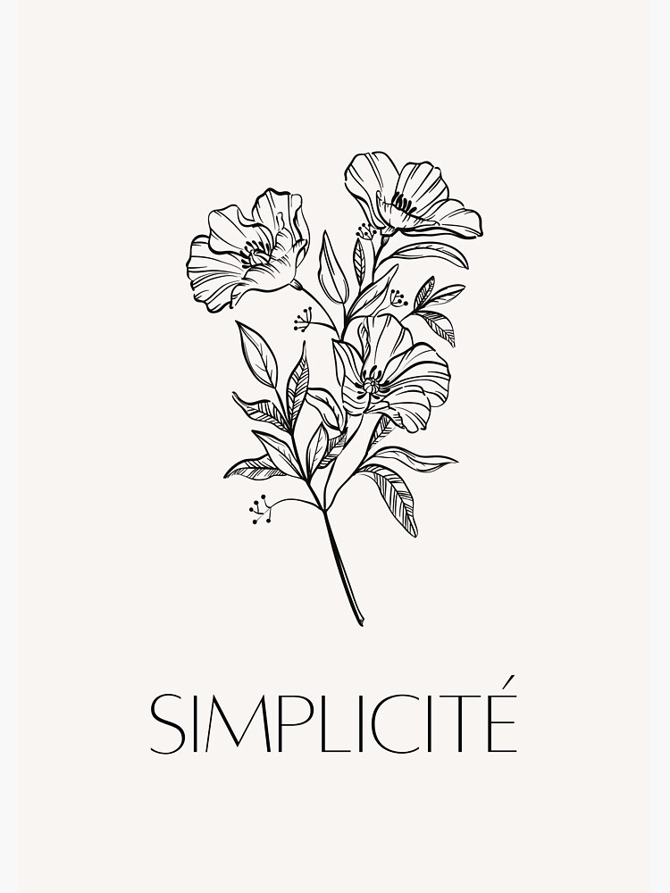 "Simplicite - Minimalist French Quote and Flowers" Sticker for Sale by FrenchAtelier | Redbubble