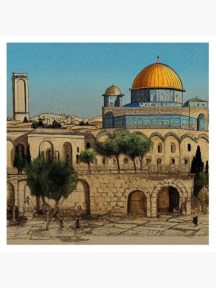 "Sketch of Al Aqsa Mosque in Palestine - Dome of the Rock" Throw Pillow for Sale by Sarim-Canvas ...