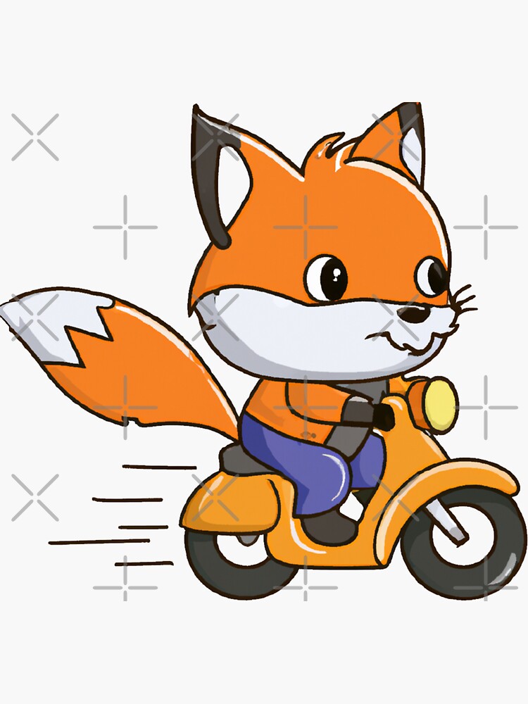 "Cute fox riding a motorcycle" Sticker for Sale by CorneliusDesign ...