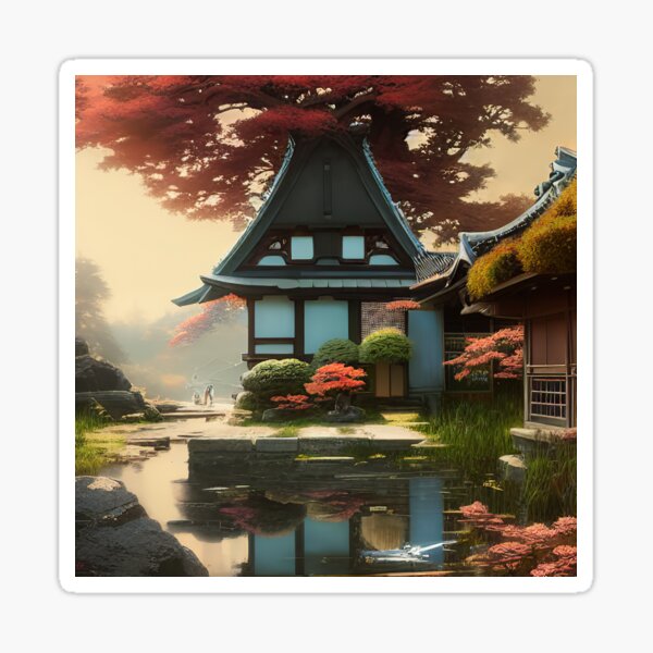 "small japanese house" Sticker for Sale by Dicoart | Redbubble