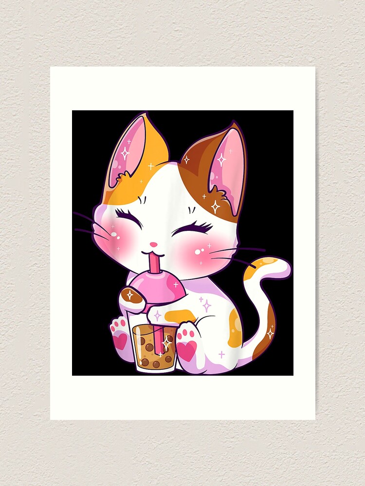 Cat Boba Tea Anime Kawaii Neko Bubble Tea Teen Girl Boba Cat Art