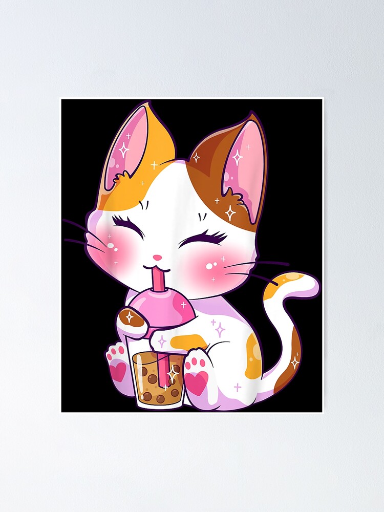 Cat Boba Tea Anime Kawaii Neko Bubble Tea Teen Girl Boba Cat Poster