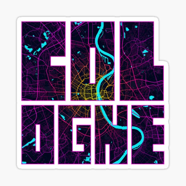 "Cologne City Map of Germany - Neon" Sticker for Sale by deMAP | Redbubble