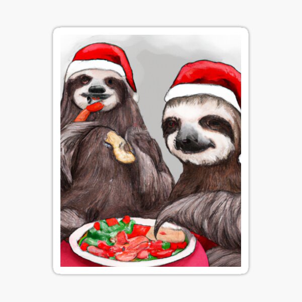 "Sloths Celebrating Christmas" Sticker for Sale by Mikakuro | Redbubble