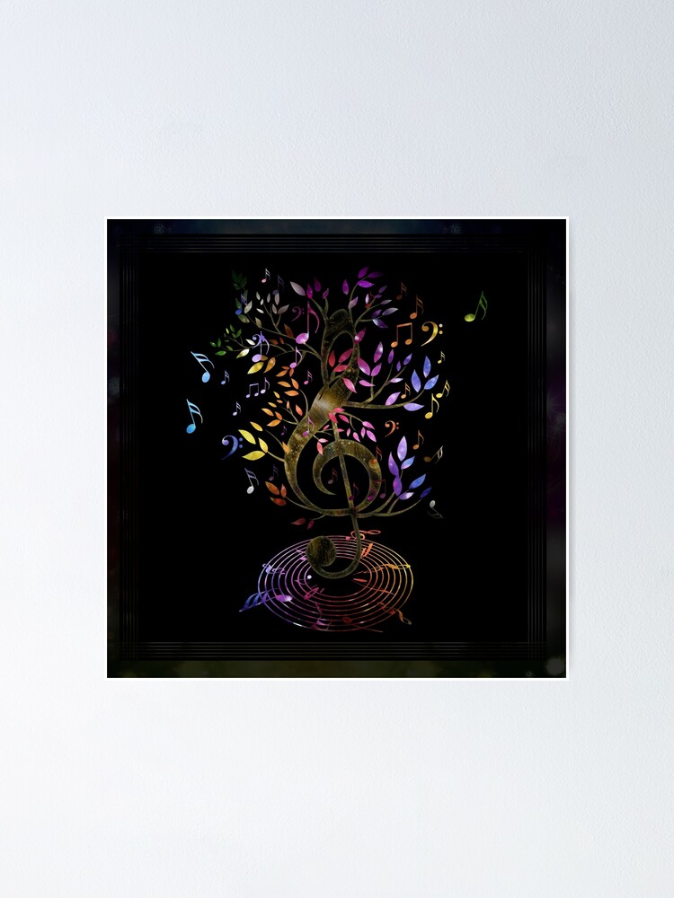 "Glowing Treble Clef tree with colorful Music Notes" Poster for Sale by ...