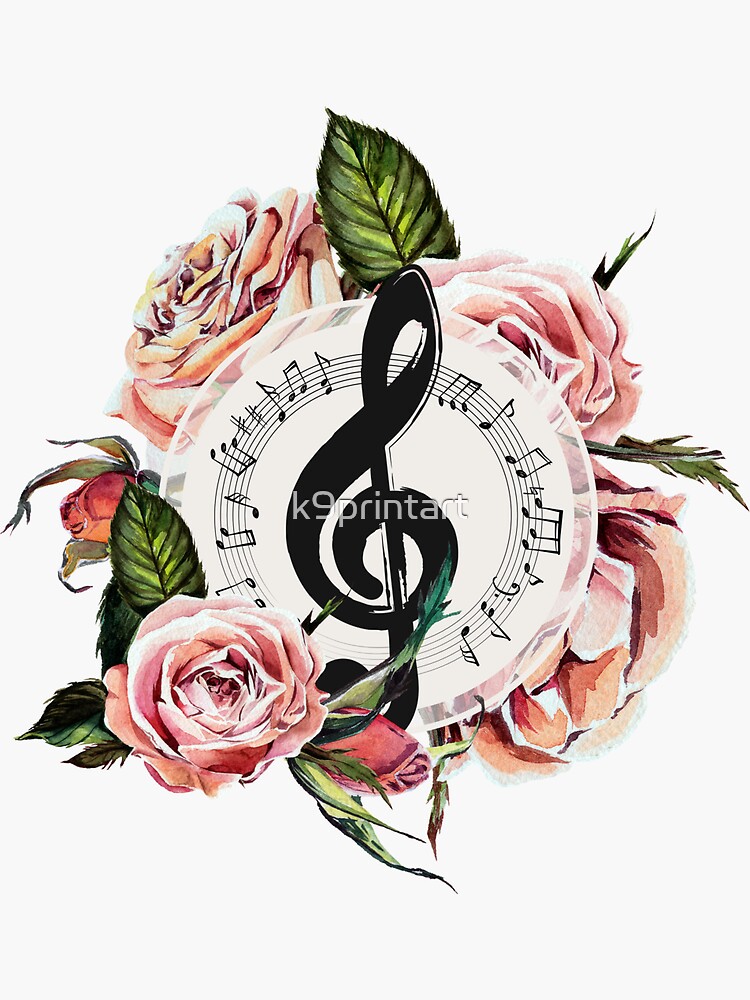 "Treble Clef with Watercolor Roses" Sticker for Sale by k9printart ...