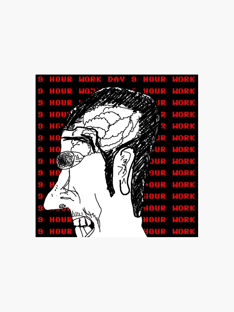 "9 Hour Work Day Red Background Black Brain" Sticker for Sale by ...