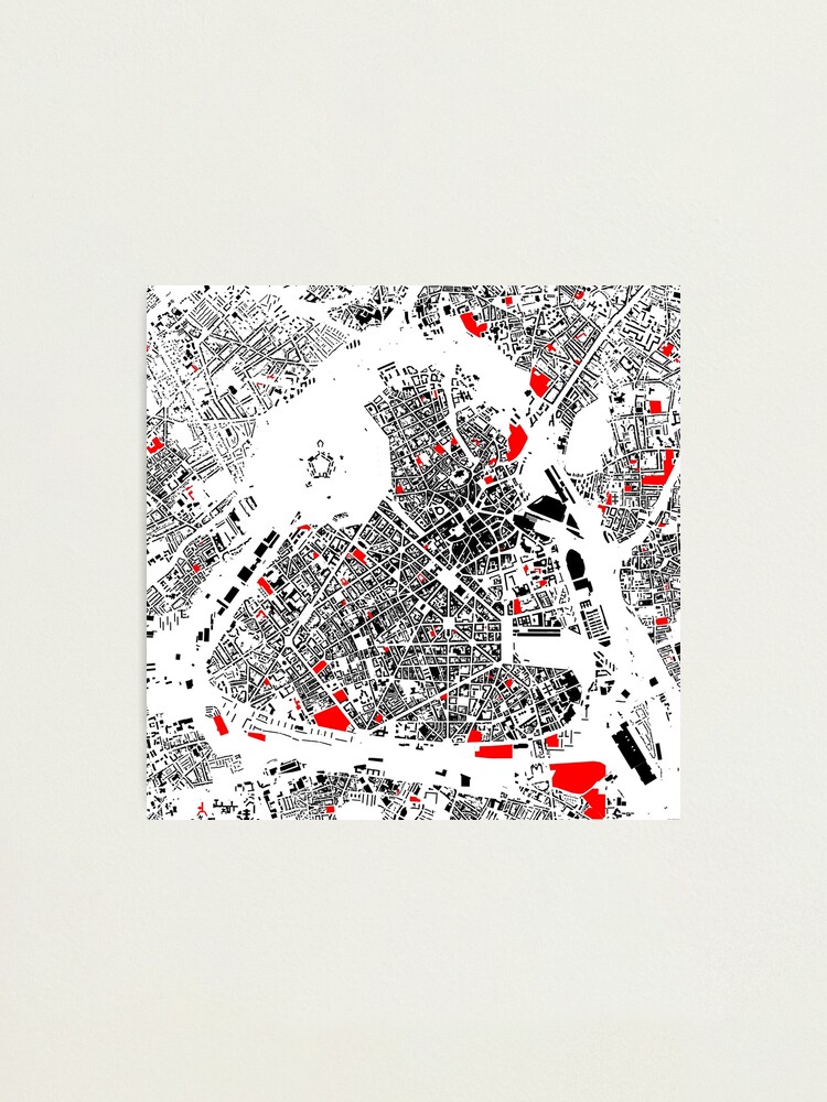 "Map of Lille, France with its schools in color" Photographic Print for ...