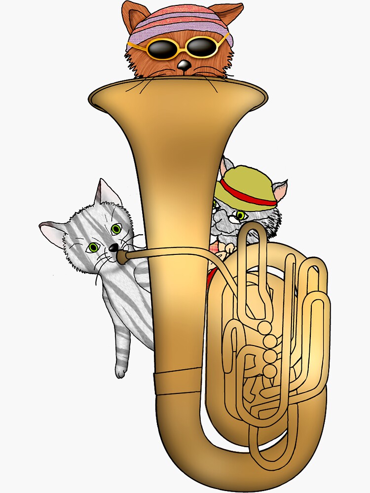 "Renowned Tuba Cats" Sticker for Sale by Colorwash | Redbubble