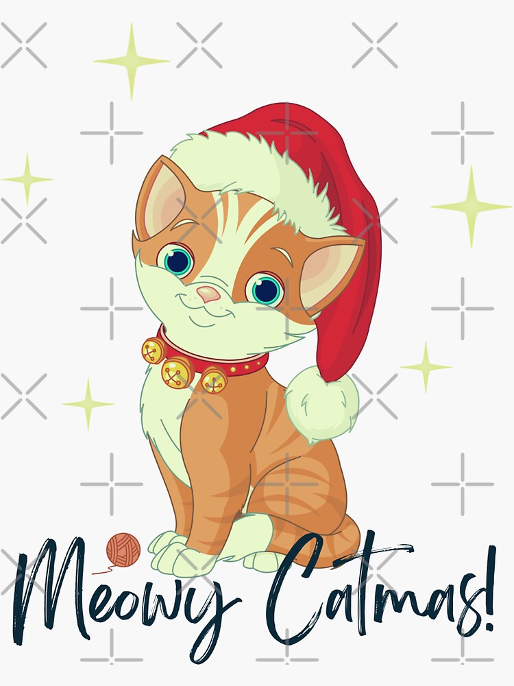 "Meowy Catmas - Merry Christmas Santa Cat" Sticker for Sale by All ...