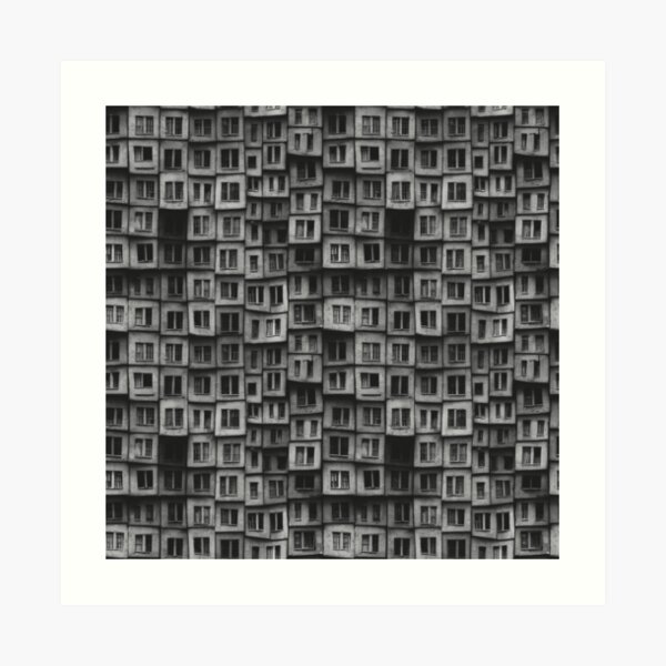"Dark and moody, dystopian soviet style concrete block house pattern ...