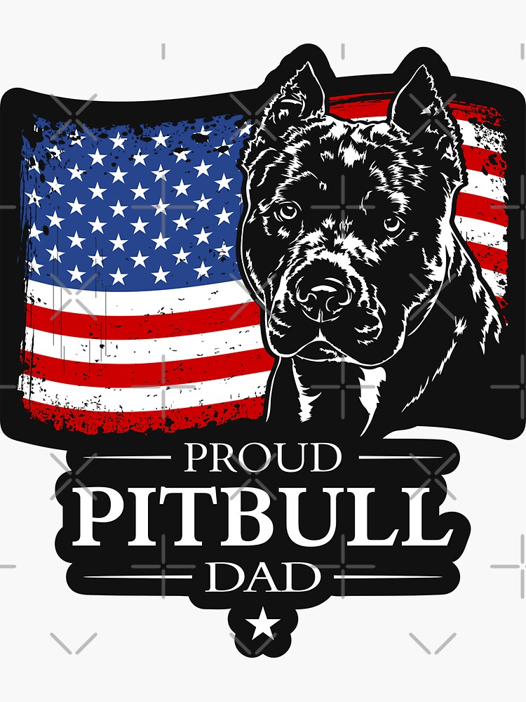 "Pitbull Dad America Flag Patriotic Dog Canine Portrait" Sticker for ...