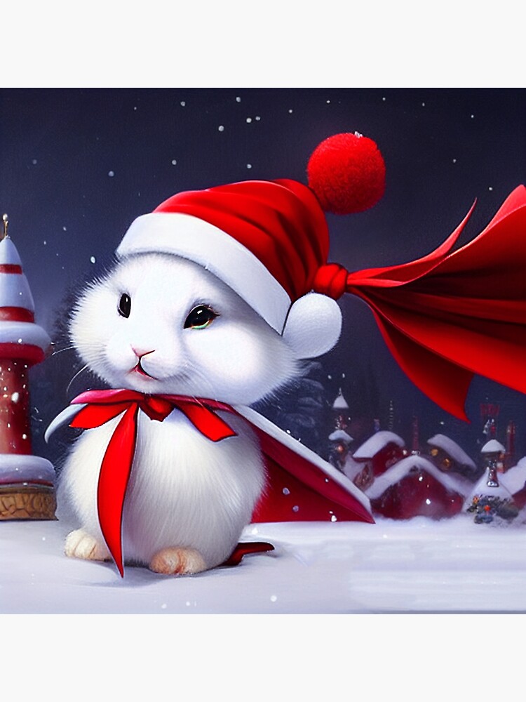 "Fluffy White Christmas Bunny Rabbit In The Northpole" Poster for Sale ...